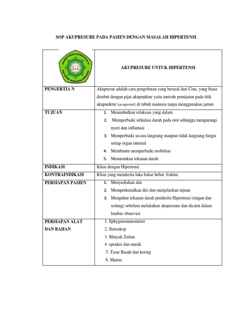 Sop Terapi Akupresure Hipertensi | PDF
