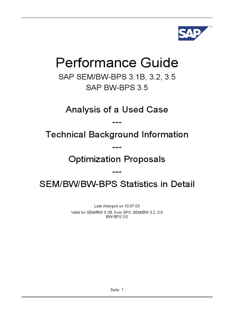 Performance Guide - SAP SEM BW BPS | PDF | Computers