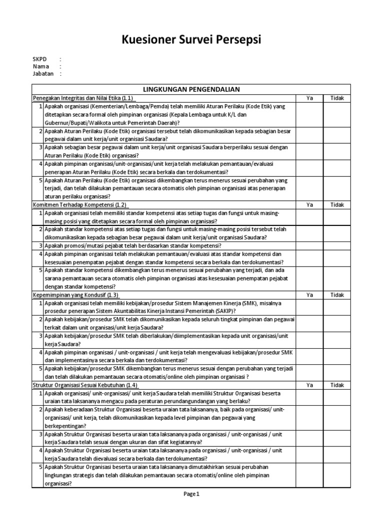 Kuesioner Survei Persepsi Integritas | PDF | Karier & Perkembangan