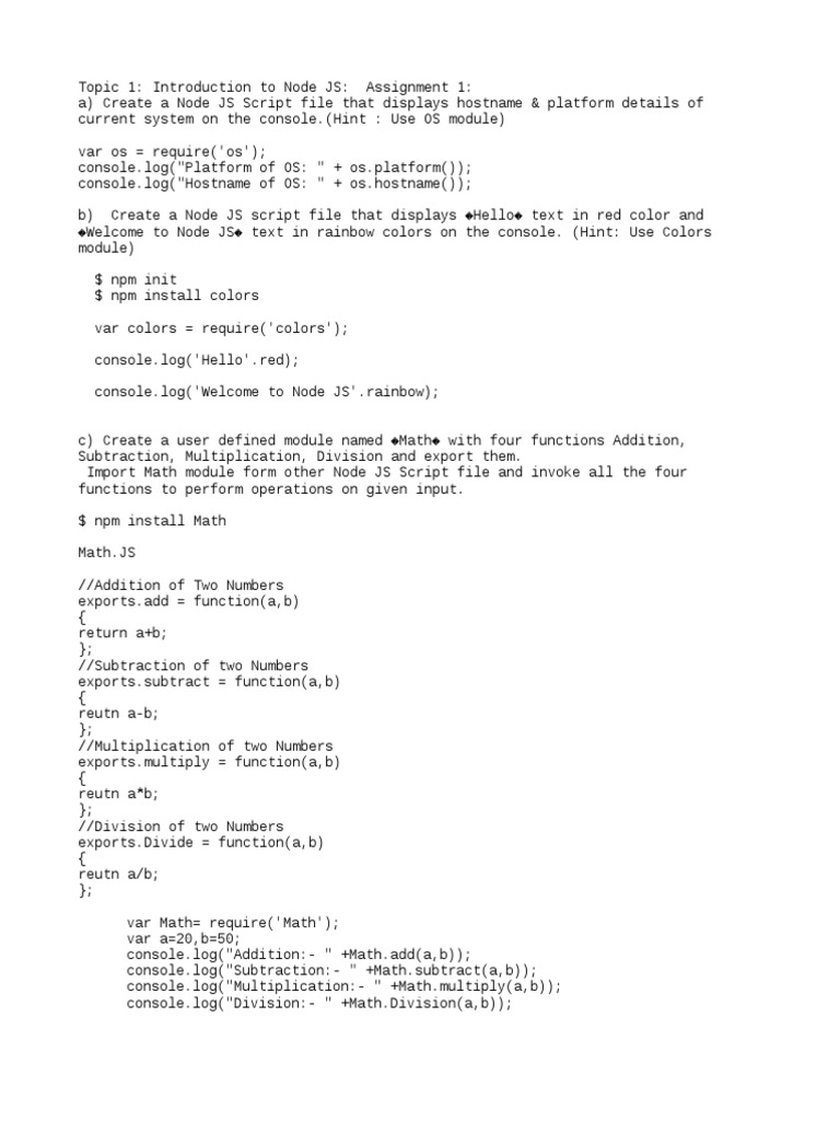 NodeJS Assignments | PDF