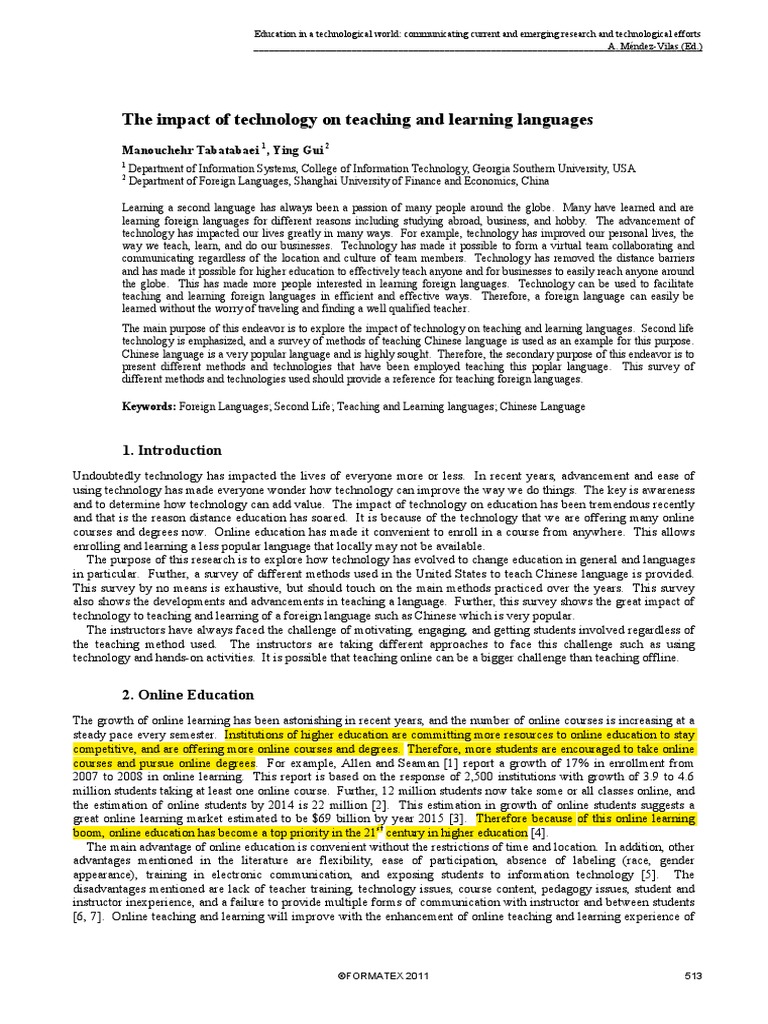 The Impact of Technology On Teaching and Learning Languages | PDF