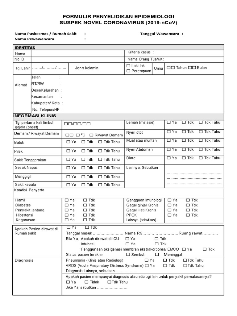 Formulir PE nCoV | PDF