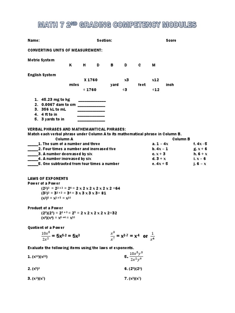 2nd Quarter Math 7 Remedial Activities | PDF 2nd Quarter Math 7 Remedial Activities | PDF
