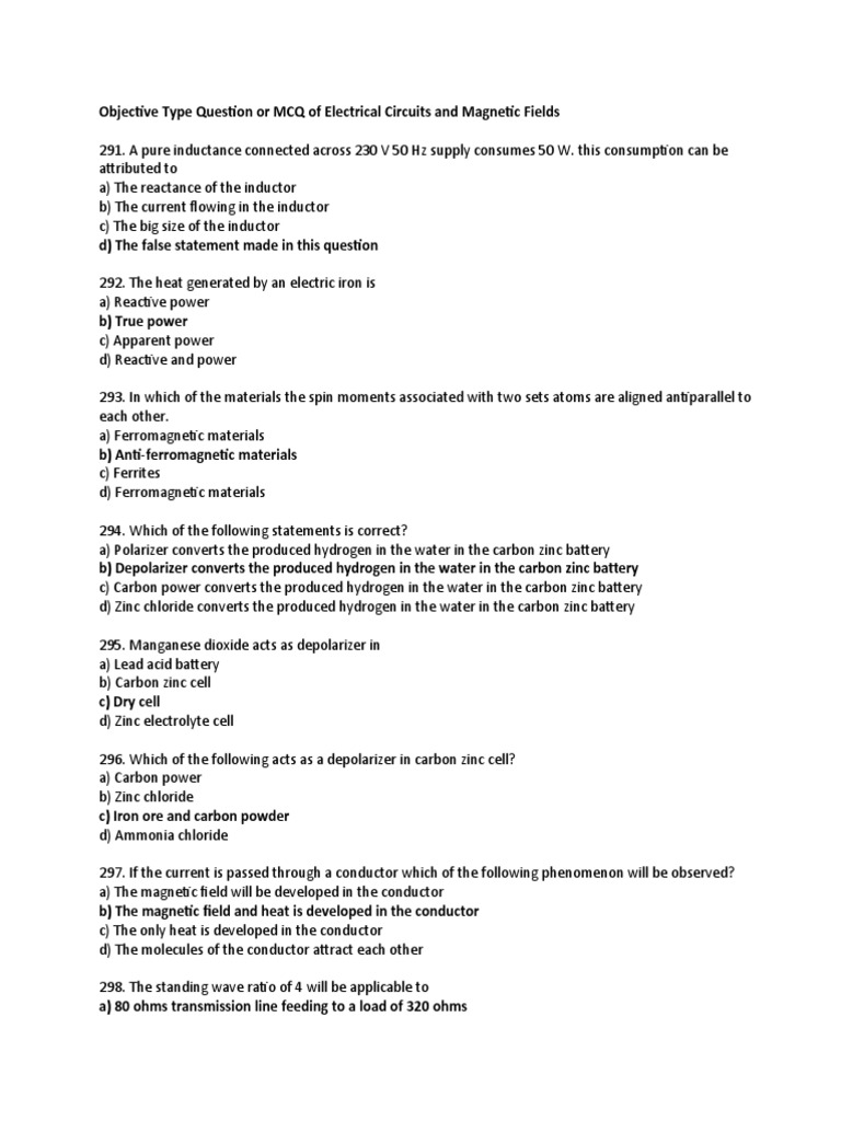 Objective Type Question or MCQ of Electrical Circuits and Magnetic ...