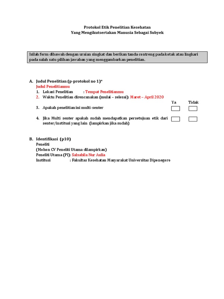 Form Isian Protocol EC Manusia | PDF