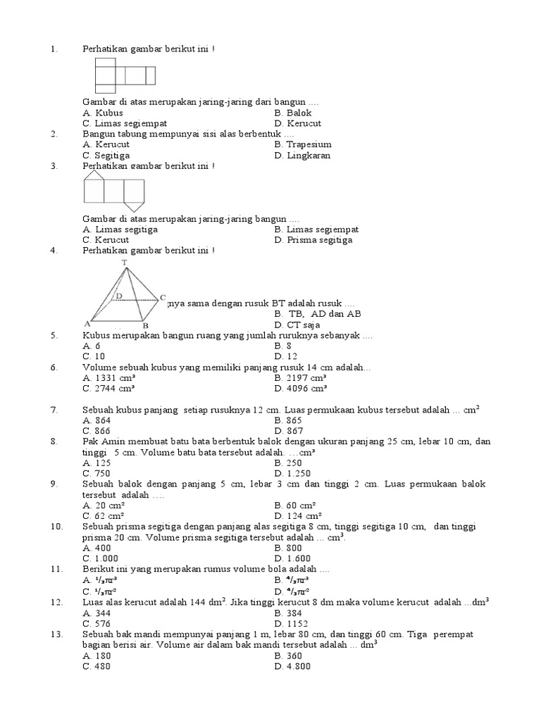 Soal Matematika Bangun Ruang | PDF | Griya & Taman