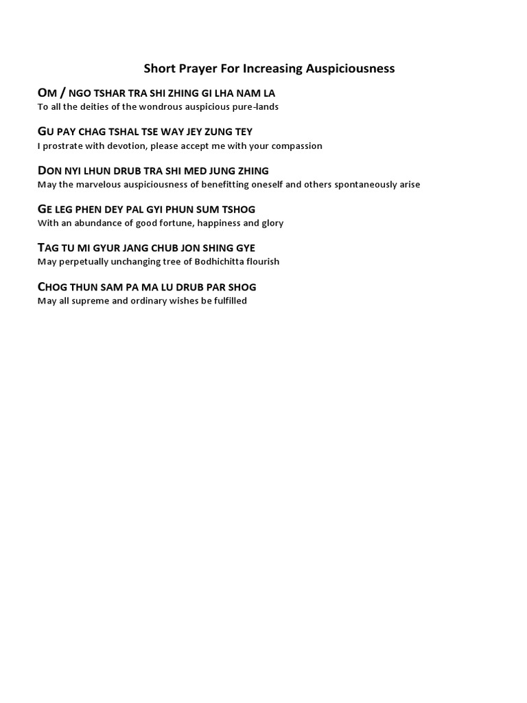 Tashi Tsigpa Short Auspicious Prayer PDF | PDF