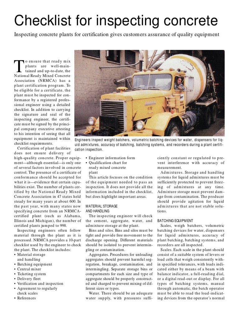 Concrete Construction Article PDF - Checklist For Inspecting Concrete ...