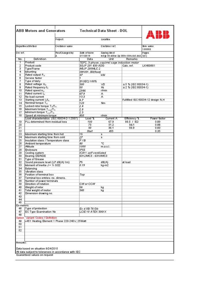 Abb Data Sheet 37 KW (Rev.01) PDF | PDF