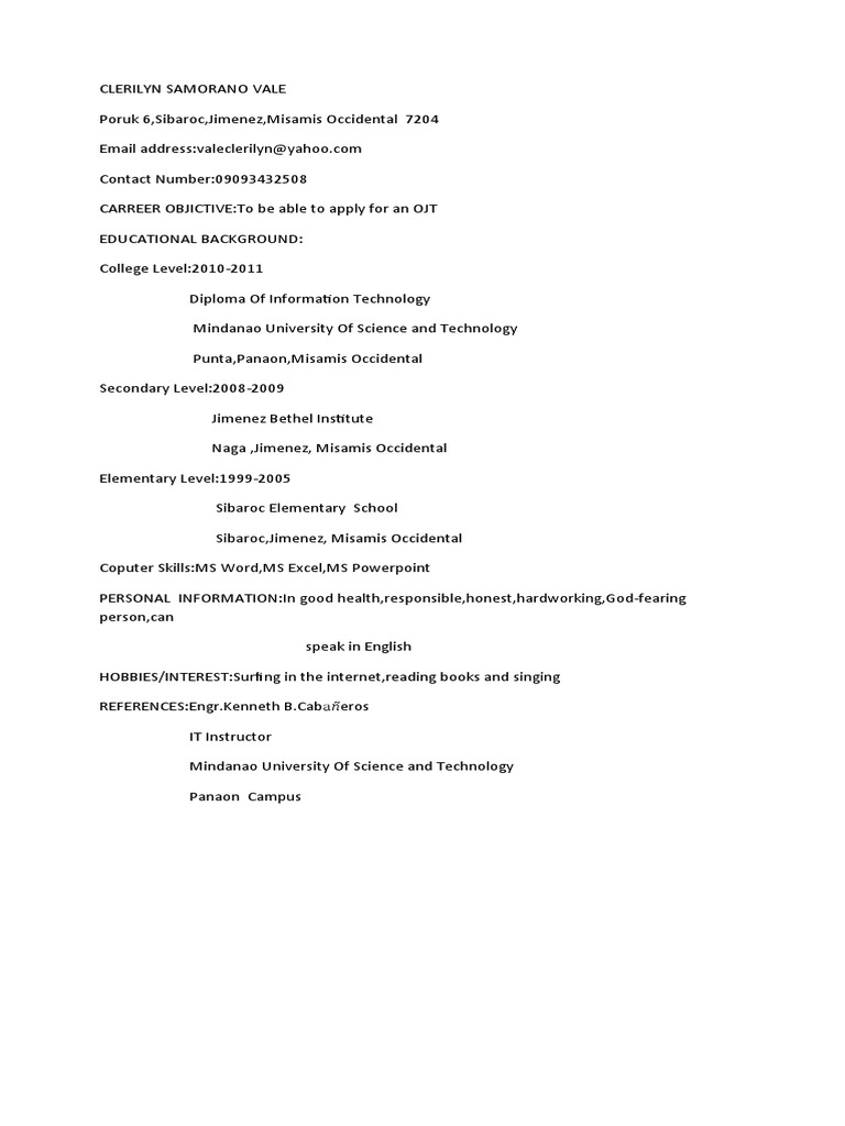 Clerilyn Samorano Vale | PDF | Career & Growth