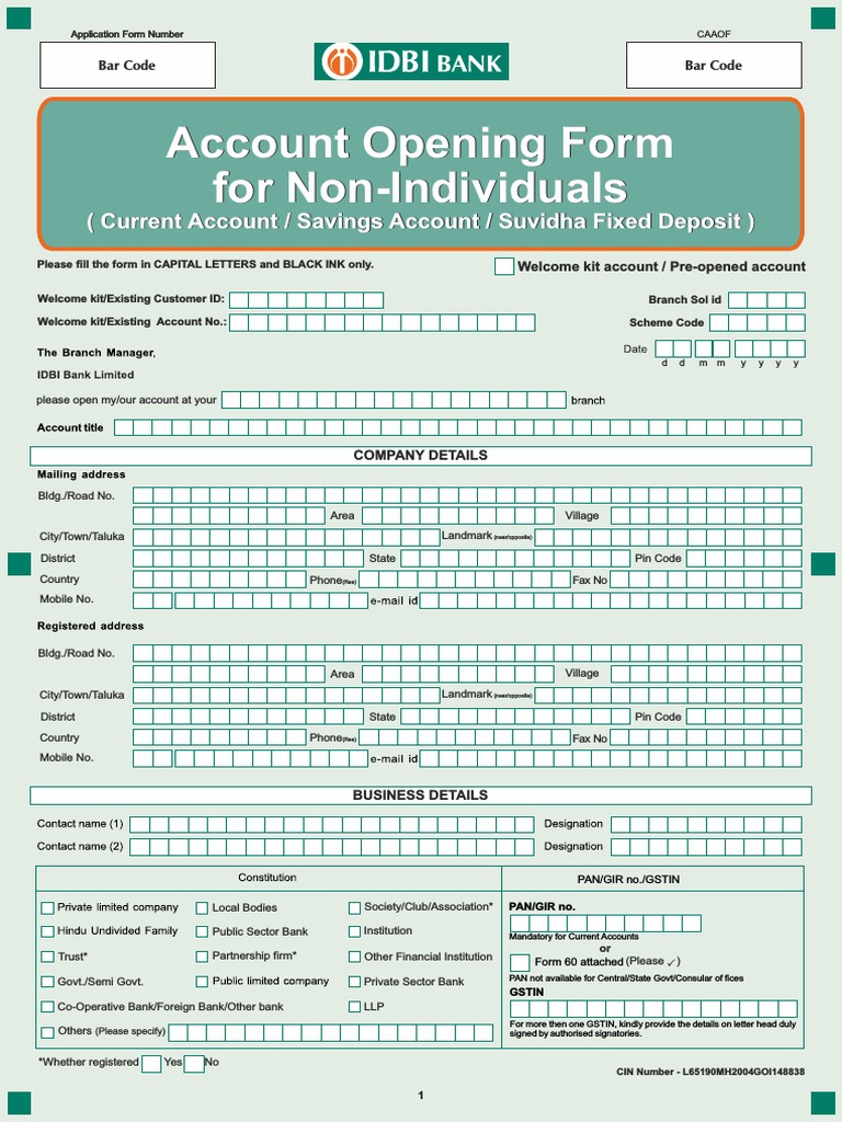 Account Opening Form For Non Individuals