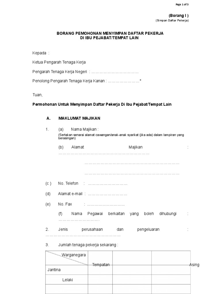 Borang I Simpan Daftar Pekerja | PDF
