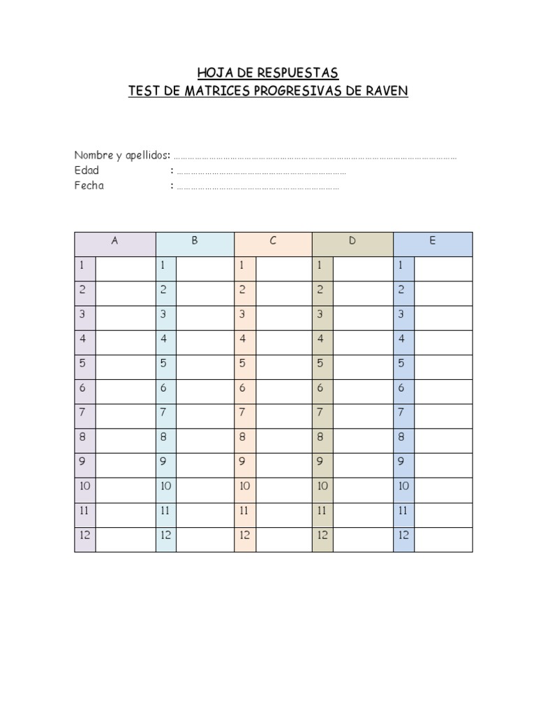 Hoja de Respuestas Raven | PDF