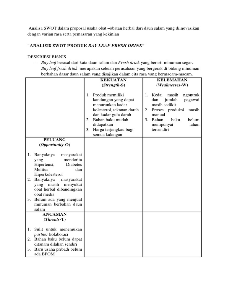 Analisa SWOT Dalam Proposal Usaha Obat | PDF