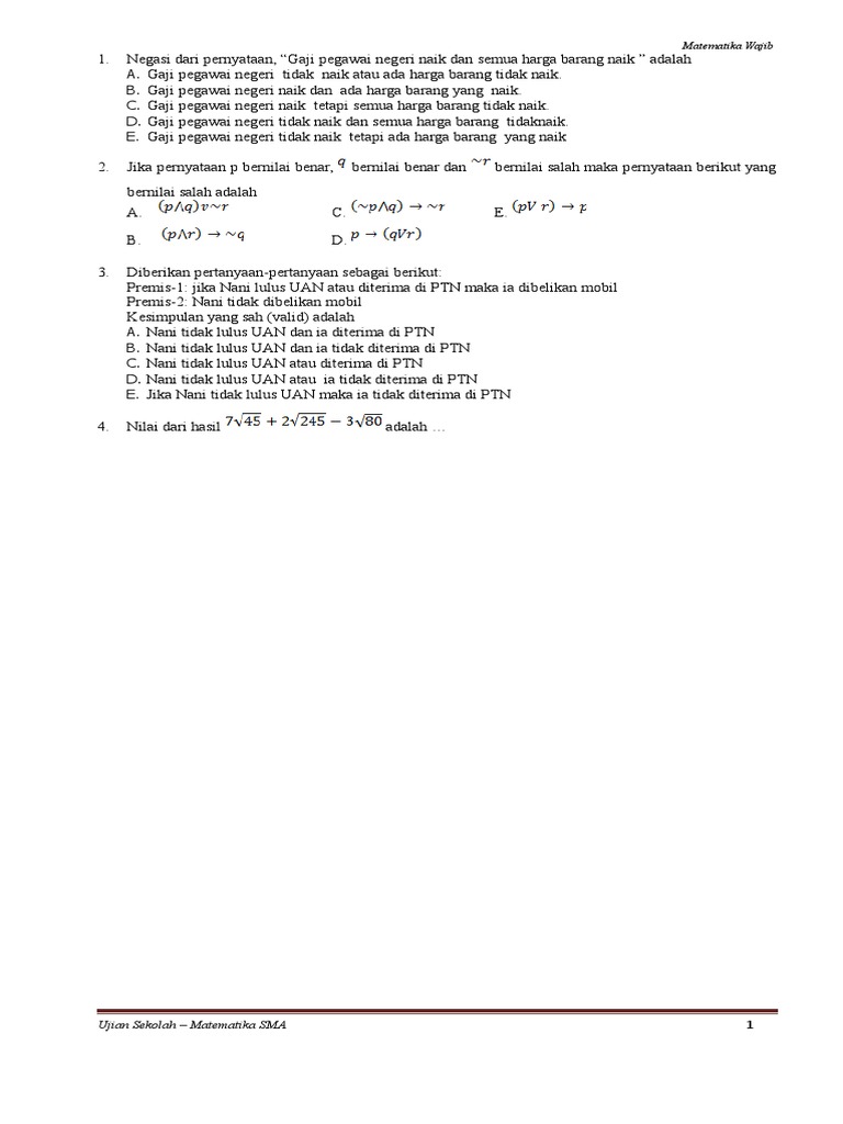 Soal US Matematika Wajib K13 | PDF