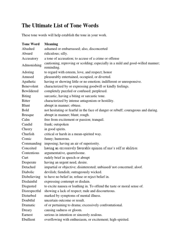 The Ultimate List of Tone Words | PDF