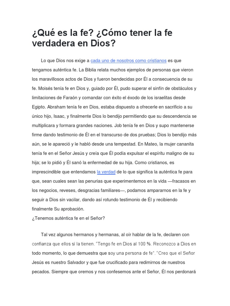 Qué Es La Fe | PDF | Relaciones personales, crianza y desarrollo ...