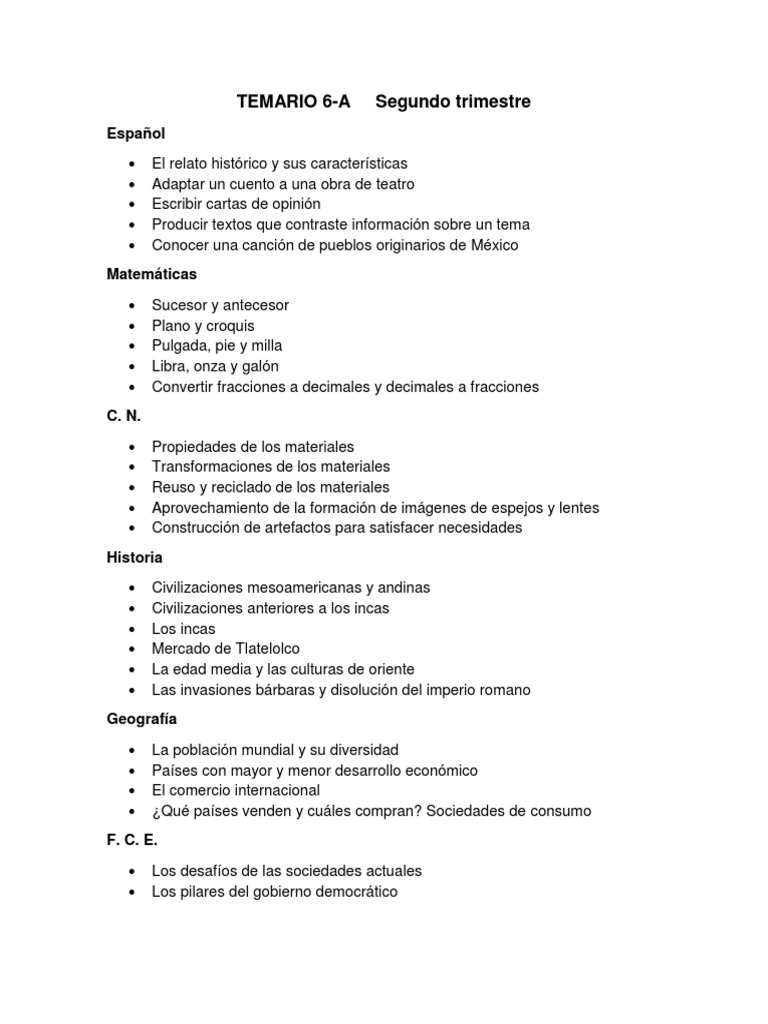 Temario Educativo Segundo Trimestre | PDF