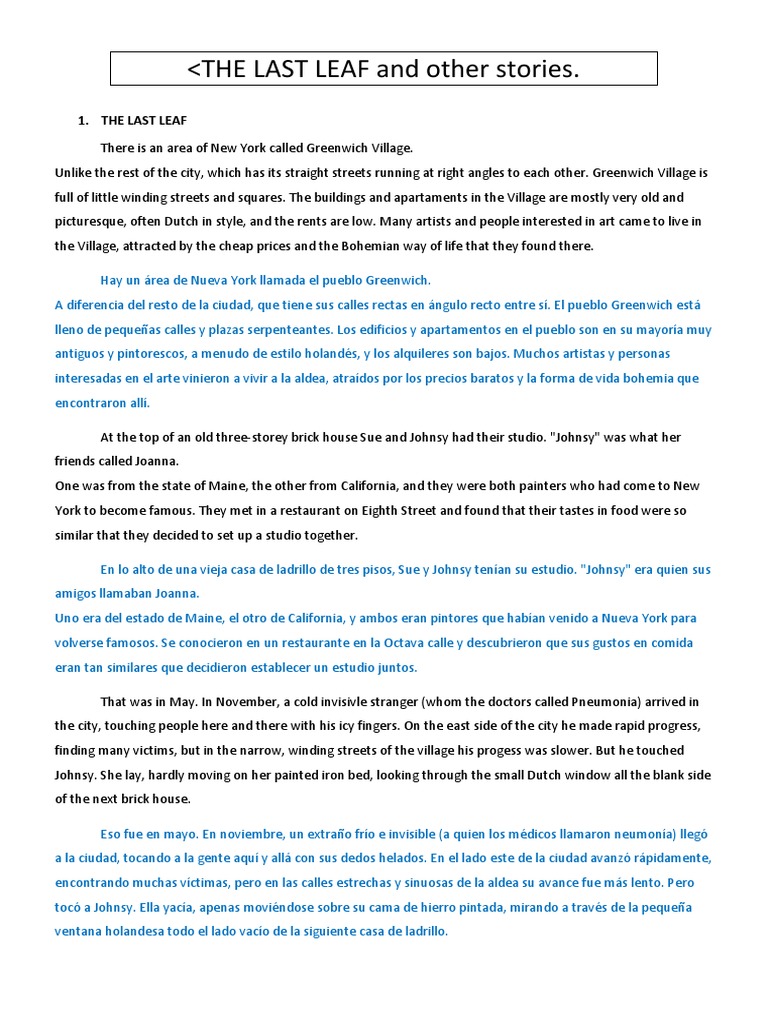 THE LAST LEAF and Other Stories | PDF