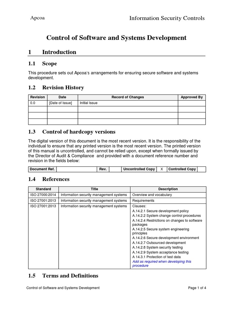ISMS Control of Software and Systems Development | PDF | Business