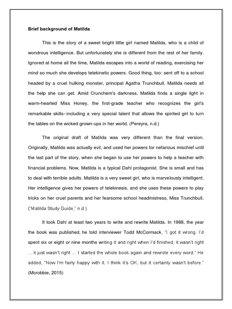 Brief Background of Matilda | PDF