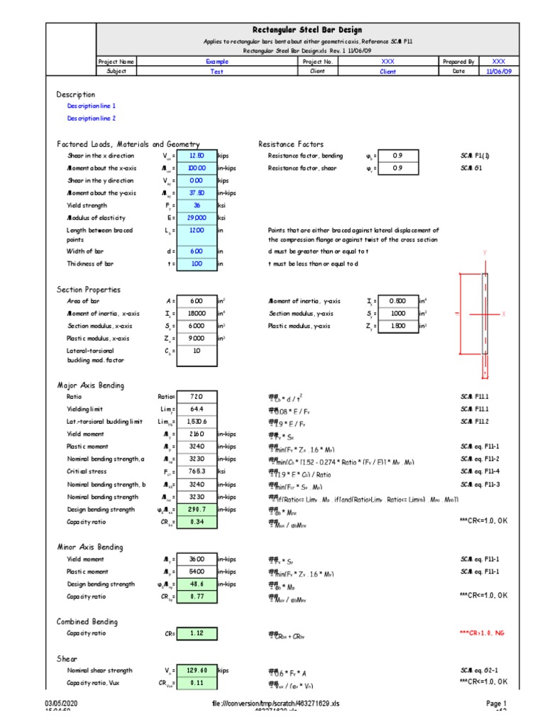 Rectangular Steel Bar Design Analysis | PDF