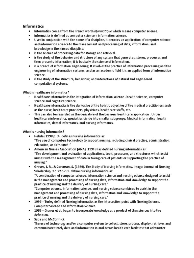 Nursing Informatics Lect - Prelim | PDF