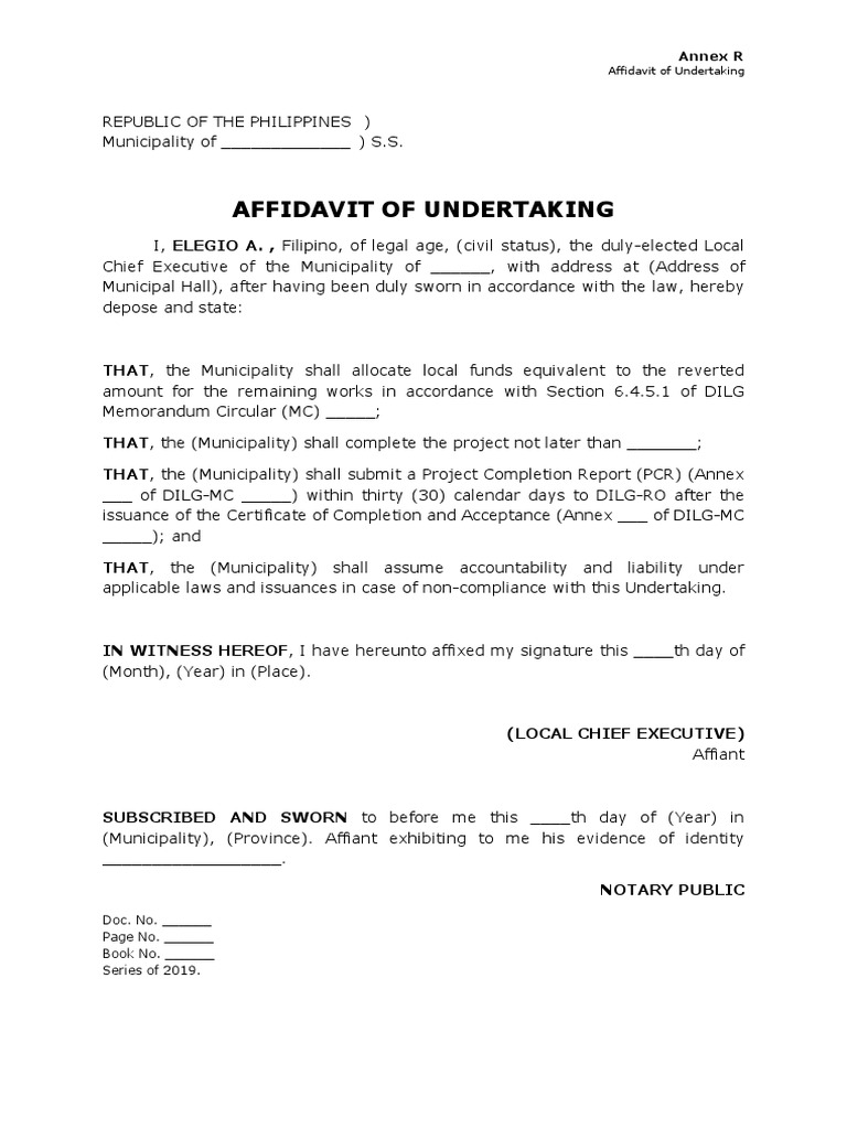 Annex R - Affidavit of Undertaking | PDF Annex R - Affidavit of Undertaking | PDF