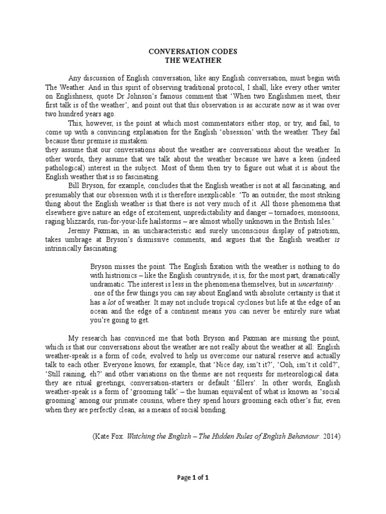 Kate Fox - Conversation Codes - The Weather | PDF