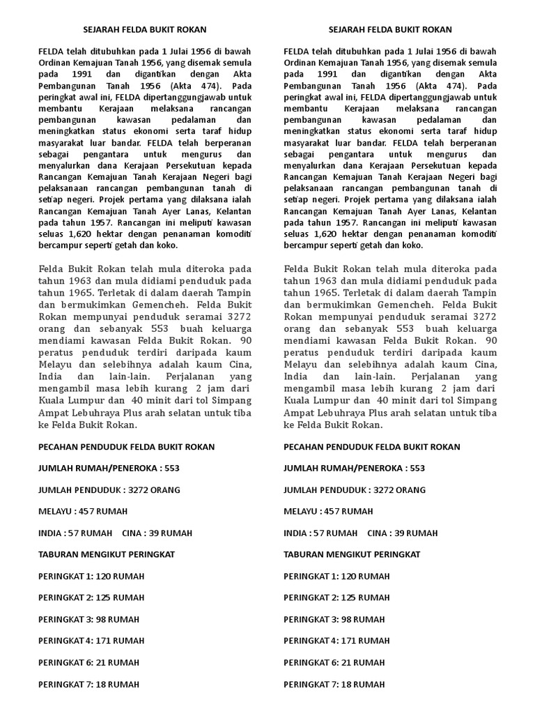 Sejarah Felda Bukit Rokan Nilam Sejarah 28 Januari 2020 | PDF