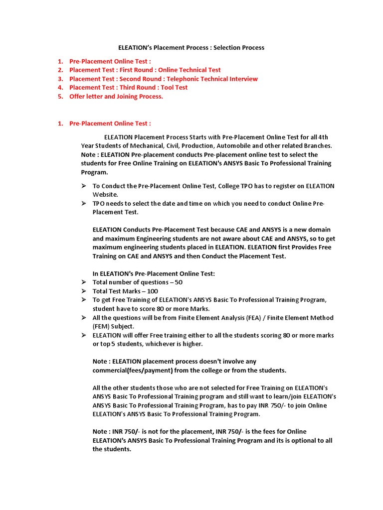 ELEATION's Placement Process - Selection Process PDF | PDF | Career ...