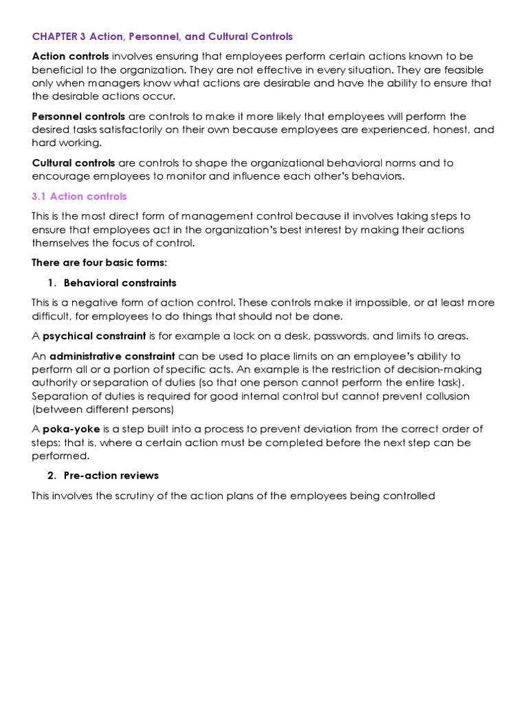COMM414 - CHAPTER 3 Results, Action, Personnel, and Cultural Controls ...