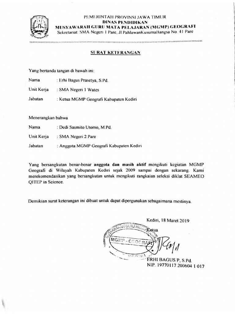 Surat Rekomendasi MGMP | PDF