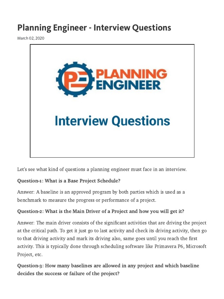 Planning Engineer - Interview Questions | PDF | Career & Growth | Computers