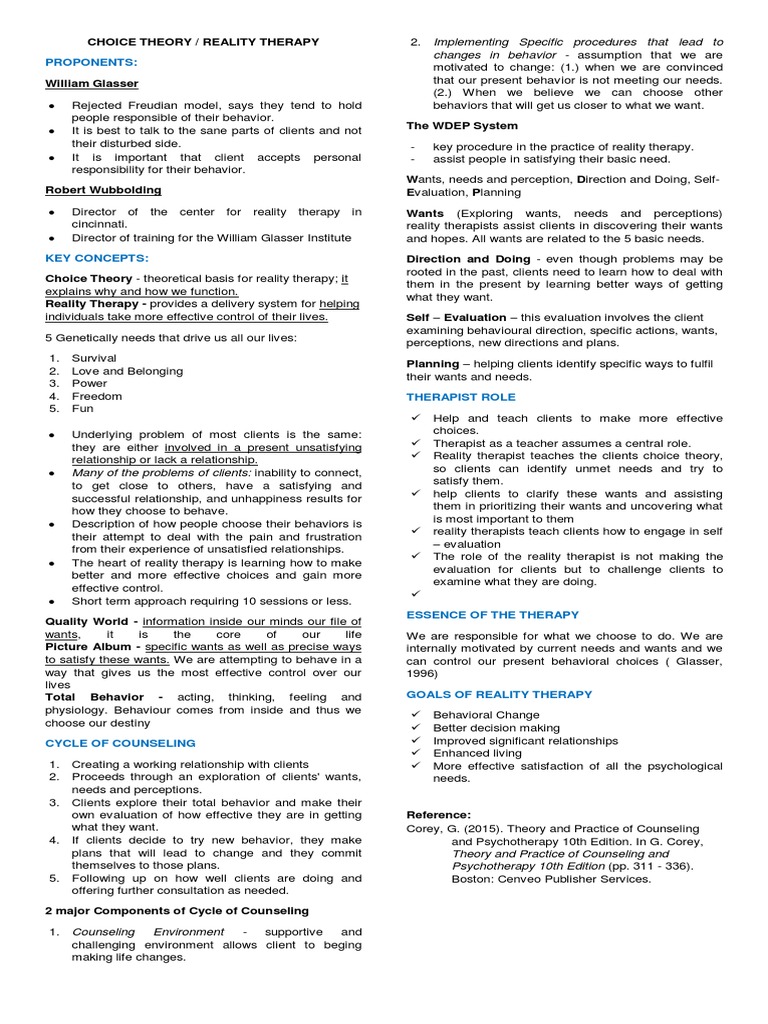 Reality Therapy | PDF