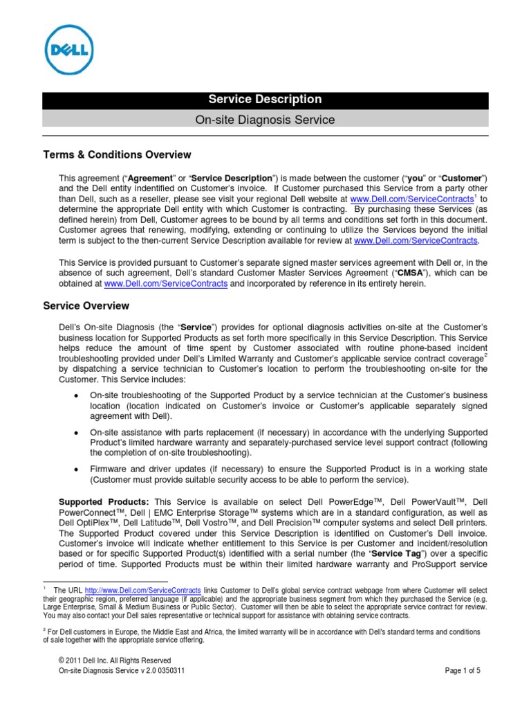 Dell Prosupport Global Onsite Diagnostic Service v2.0 en | PDF | Computers