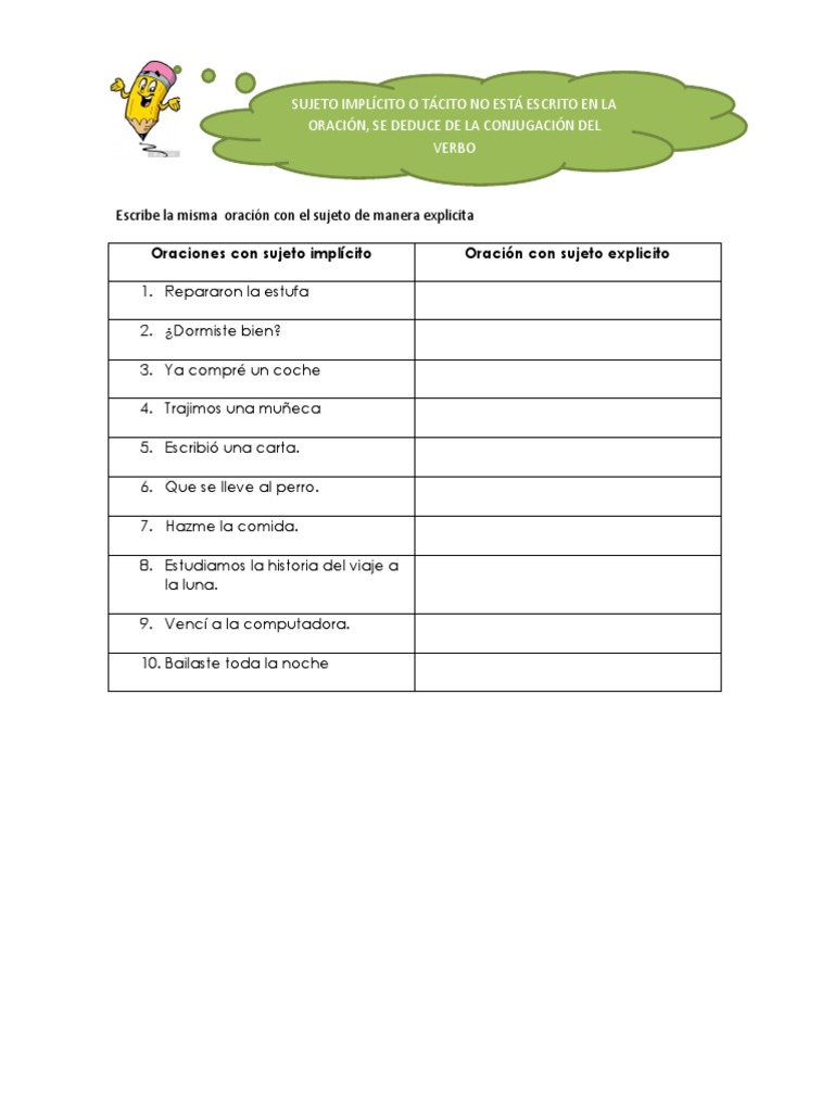 Ejercicios de Sujeto Implicito | PDF