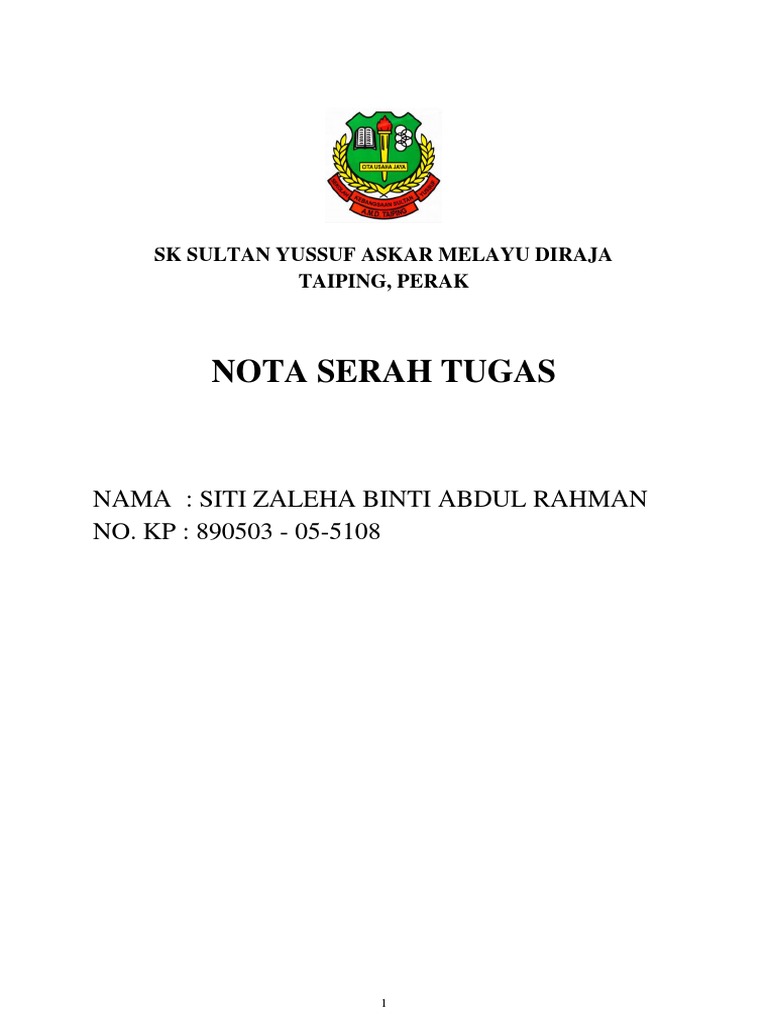 Contoh Nota Serah Tugas Guru | PDF