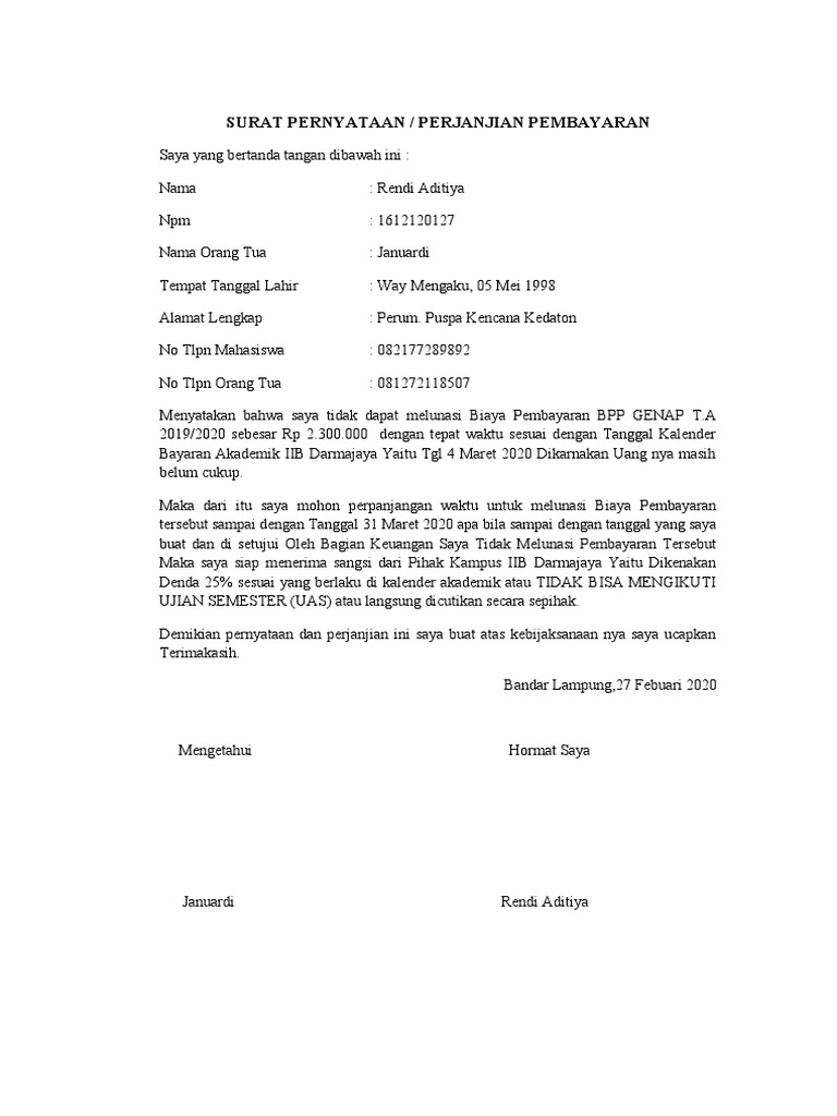 Surat Pernyataan BPP | PDF