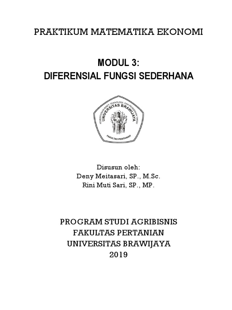1005 - Modul 3 Praktikum Matematika Ekonomi - Diferensial Fungsi Sederhana | PDF | Metode ...