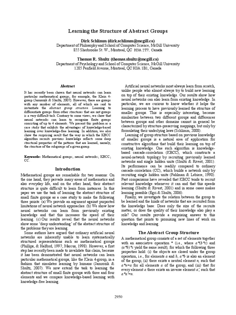 Learning The Structure of Abstract Groups: Dirk Schlimm (Dirk - Schlimm ...