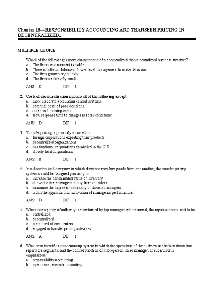 Responsibility Accounting and Transfer Pricing | PDF