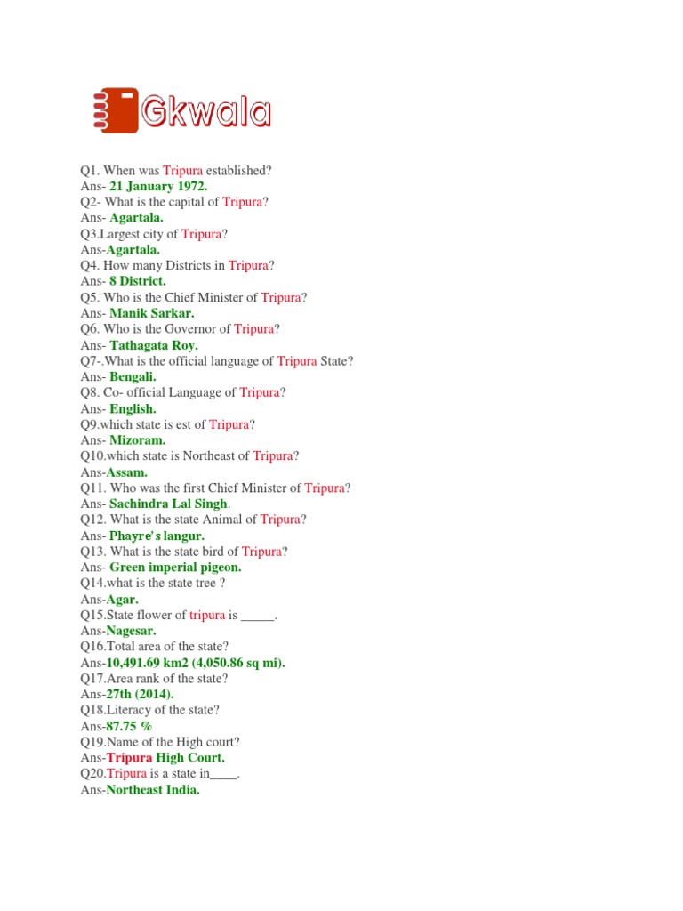 Tripura GK PDF 2017 PDF | PDF | Travel