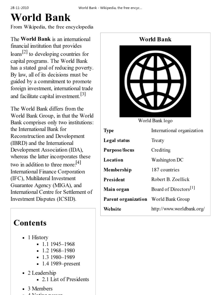 World Bank - Wikipedia, The Free Encyclopedia | PDF | World Bank ...