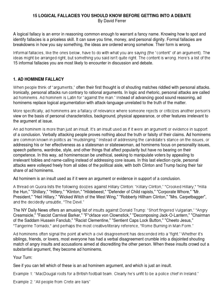 15 Logical Fallacies You Should Know Before Getting Into A Debate | PDF