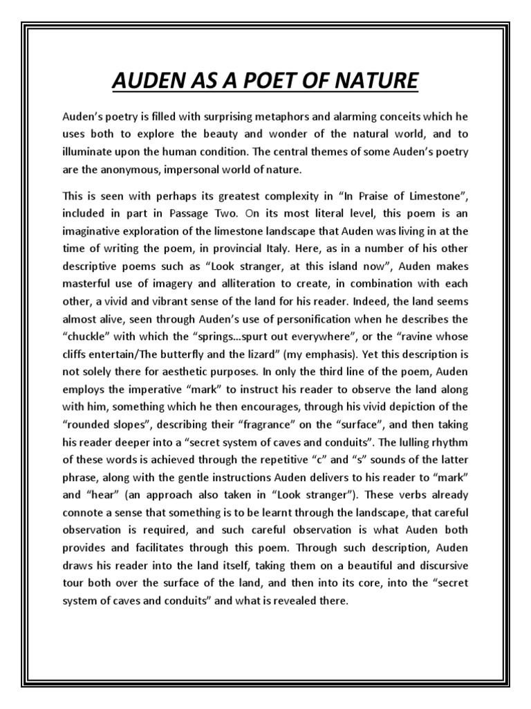 Auden As A Poet of Nature | PDF