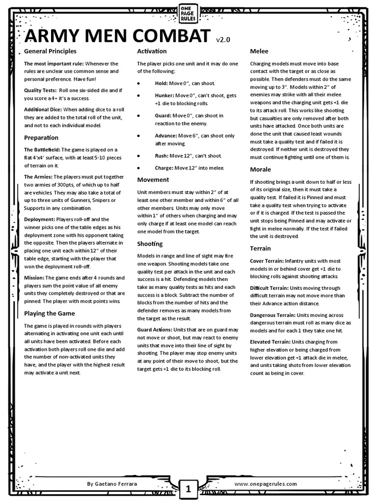 Army Men Combat Game Rules | PDF