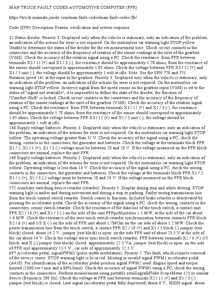 Man Truck Fault Codes Automotive Computer (FFR) | PDF