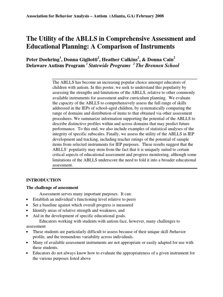 Aba 2008 Ablls Poster 2 Handout | PDF