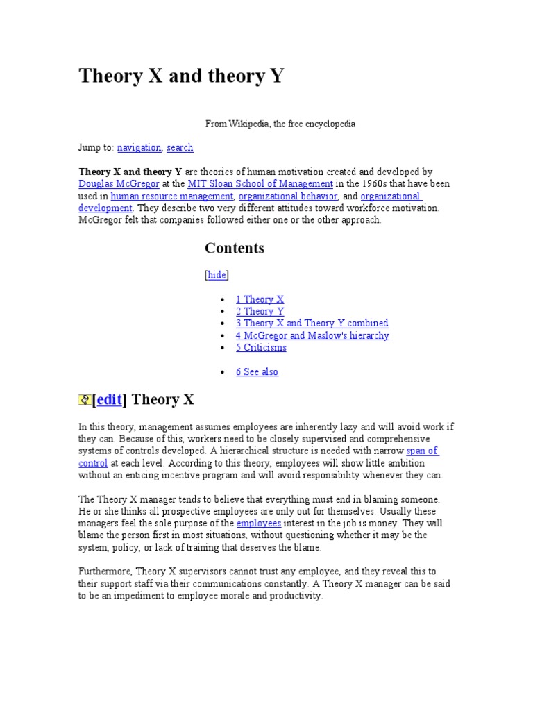 Theory X & Y Compared, Theory Z | PDF | Systems Psychology | Motivation